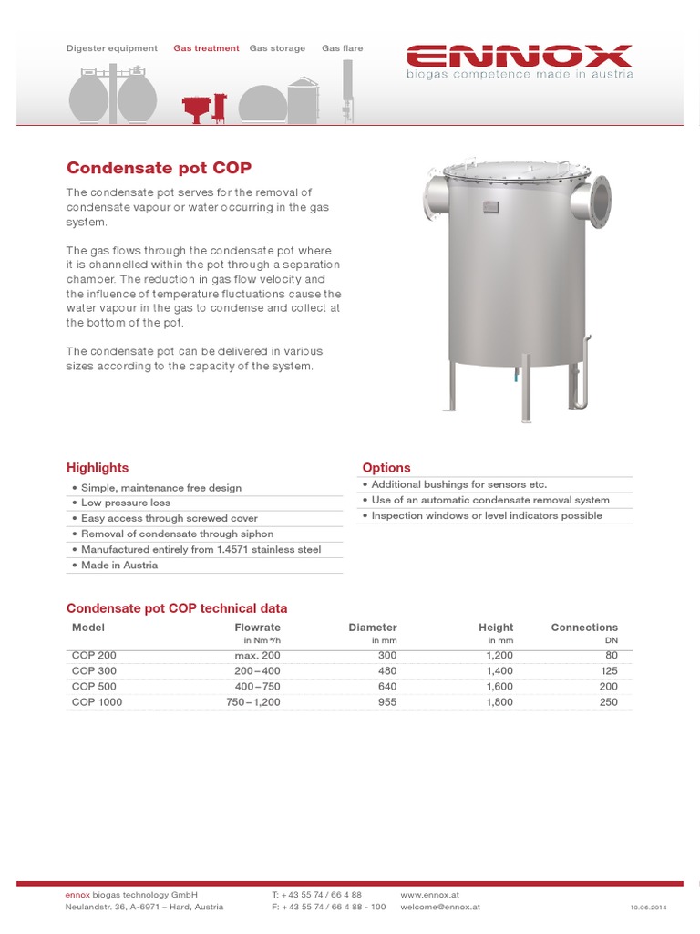 Ennox Biogas Technology Condensate Pot COP | PDF