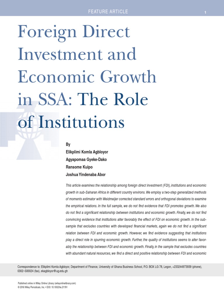 Foreign Direct Investment and Economic Growth in SSA:: The Role of ...