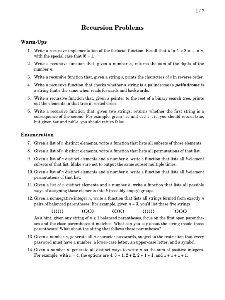 Recursion Problems | PDF | Function (Mathematics) | Dynamic Programming