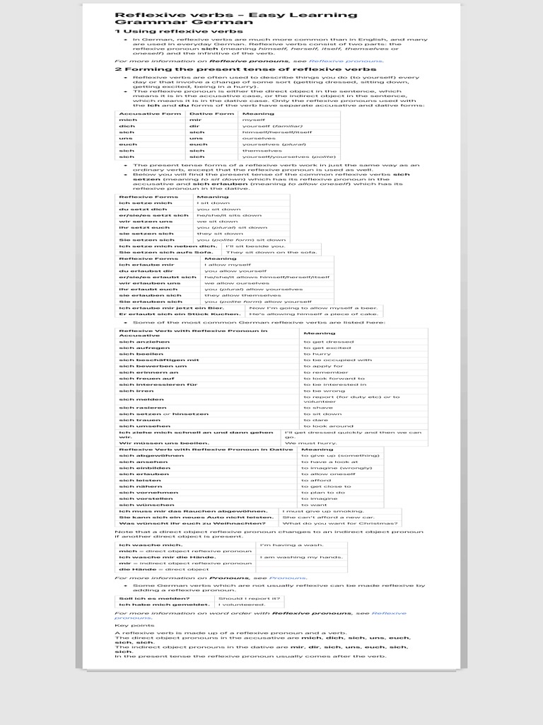 Understanding German Reflexive Verbs | PDF | Foreign Language Studies ...