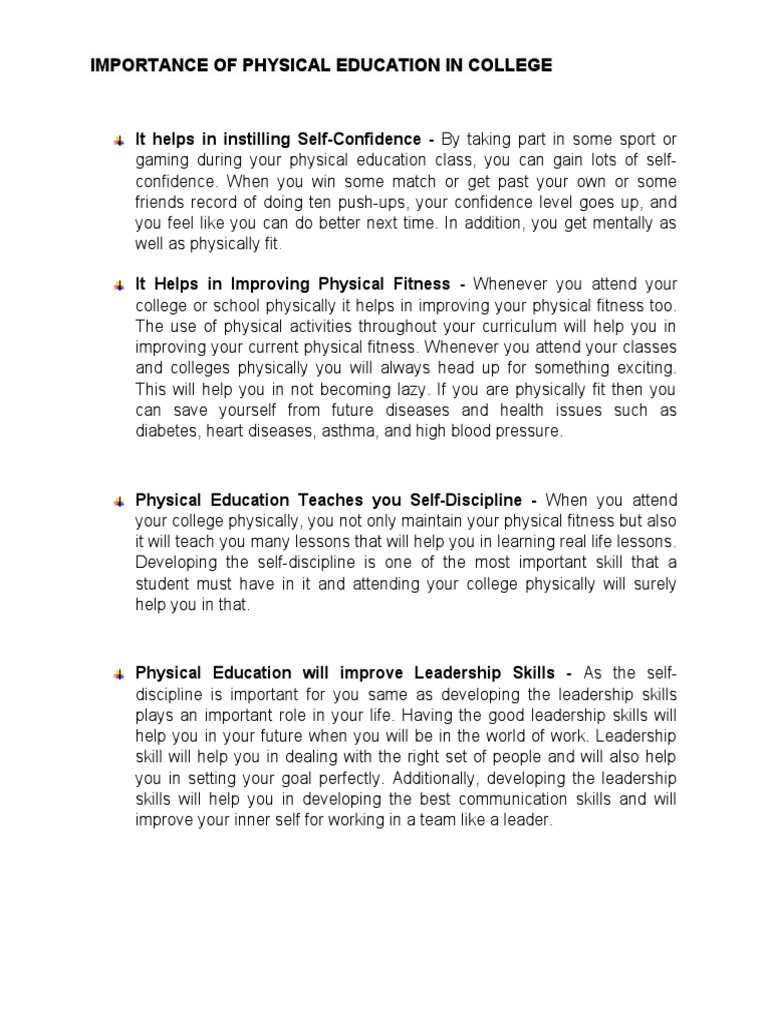 Benefits of Physical Education in College | PDF | Physical Education ...
