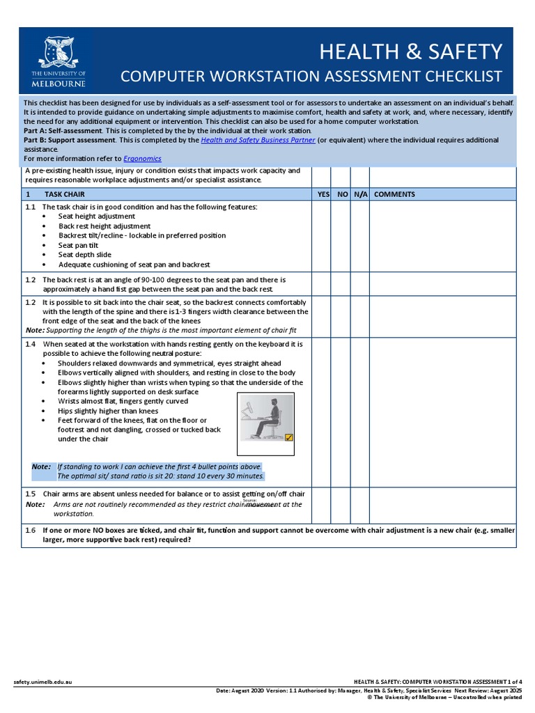 Health & Safety: Computer Workstation Assessment Checklist | PDF ...