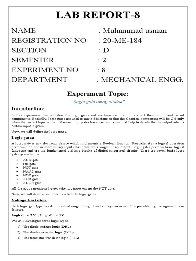 AP Lab Report-8 by 20-ME-184 | PDF | Logic Gate | Electronics