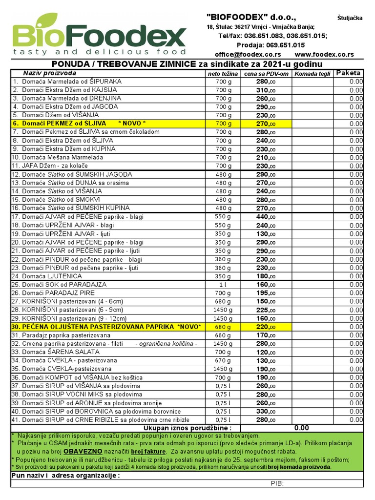 Ponuda-Trebovanje Zimnice 2021 | PDF
