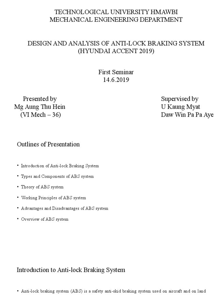 Abs System Presentation Pdf Anti Lock Braking System Brake