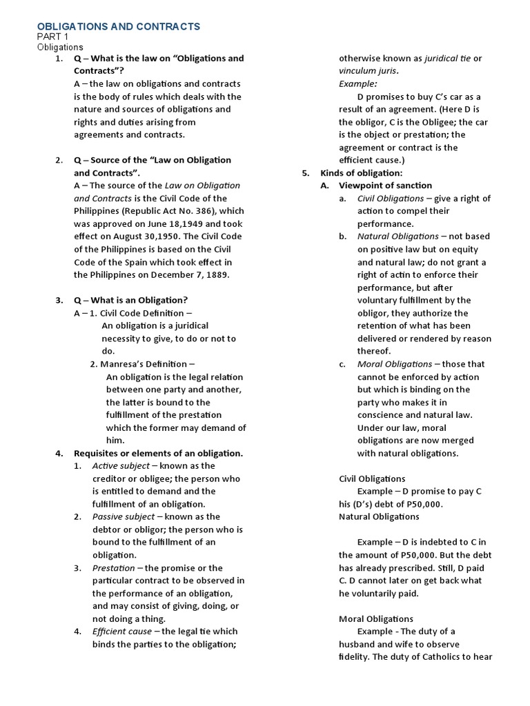 Understanding Obligations and Contracts | PDF | Indemnity | Law Of ...