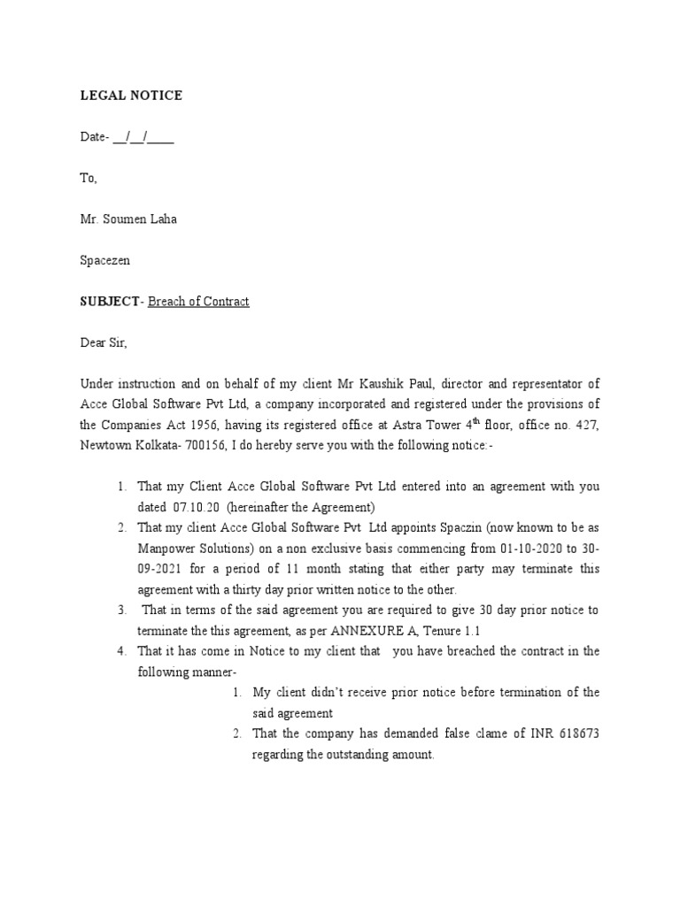 Legal Notice | PDF | Breach Of Contract | Law Of Obligations