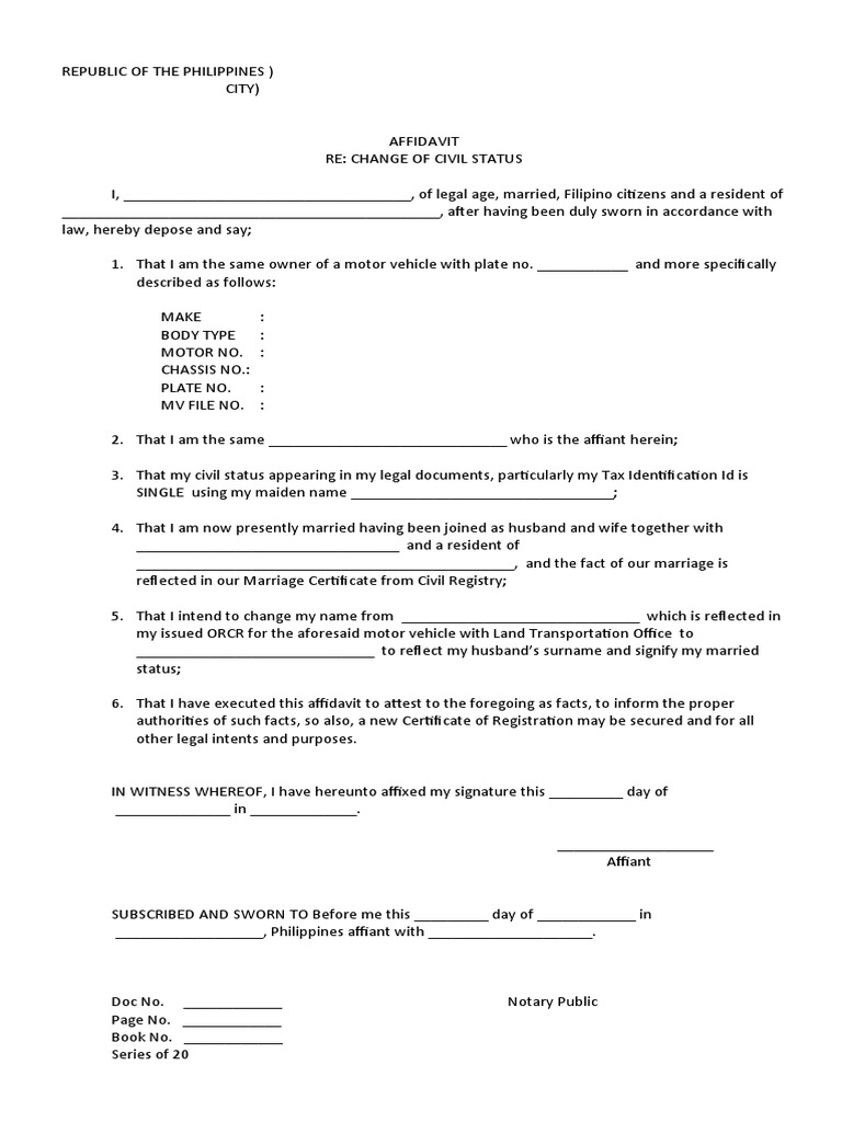 Affidavit for Change of Civil Status | PDF | Affidavit | Written ...