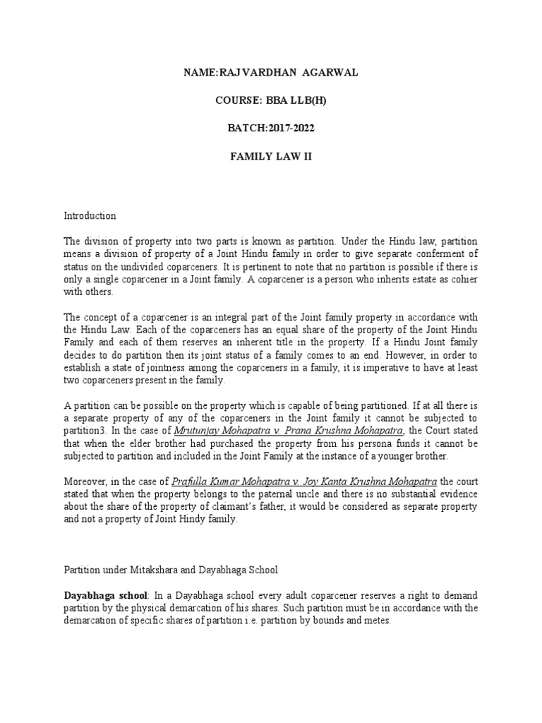 Partition of Hindu Coparcenary Property | PDF | Concurrent Estate | Lawsuit