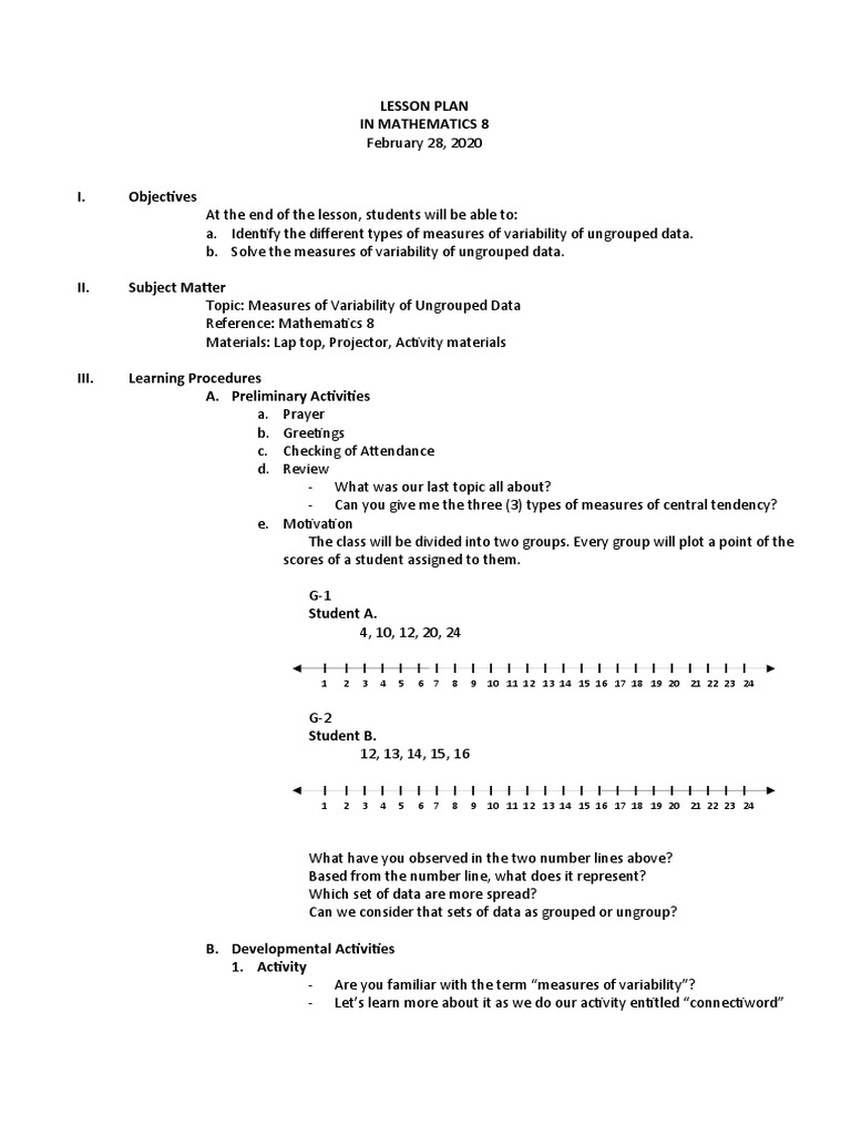 LESSON PLAN in Math8 | PDF | Mean | Standard Deviation
