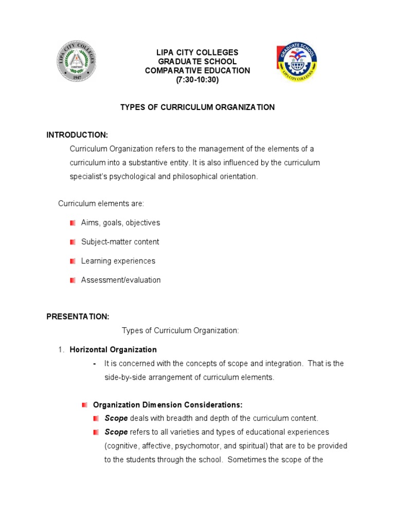Types of Curriculum Organization Explained | PDF | Curriculum | Experience