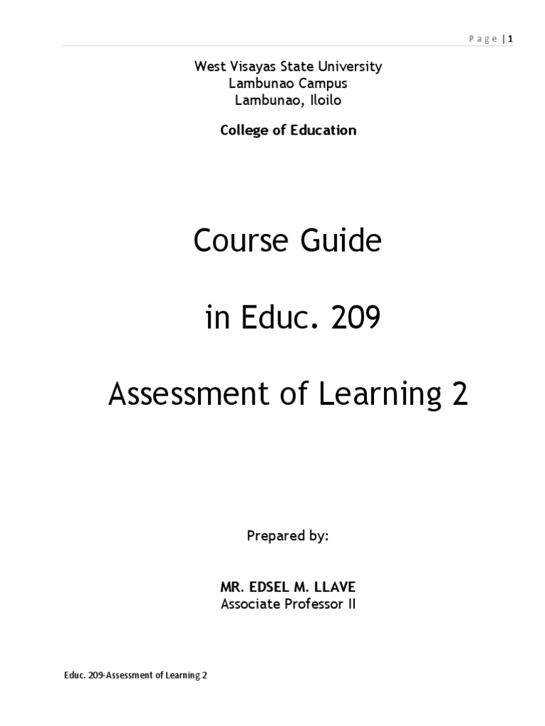 Course Guide in Educ 209 - Assessment of Learning 2 - PDF File | PDF | Educational Assessment ...