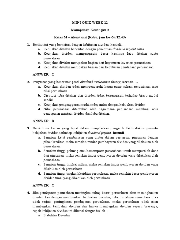 Mini Quiz Week 12 | PDF