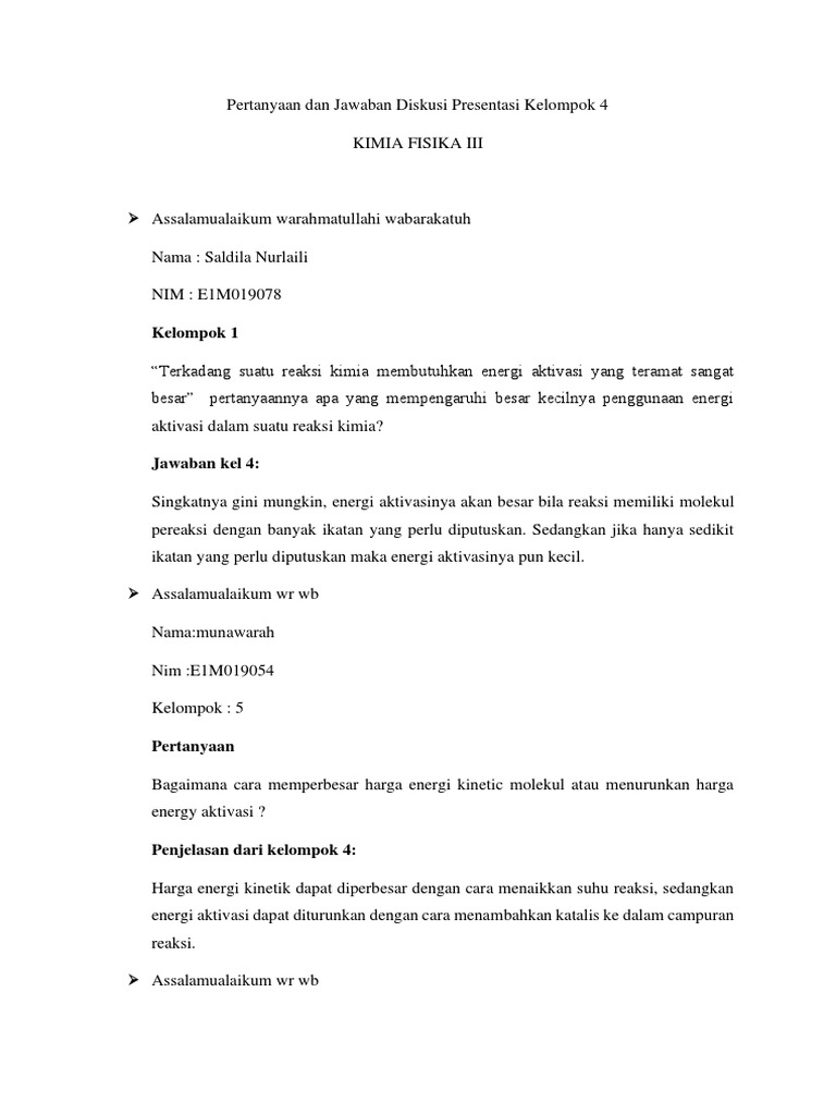 Pertanyaan Dan Jawaban Diskusi Presentasi Kelompok 4 | PDF