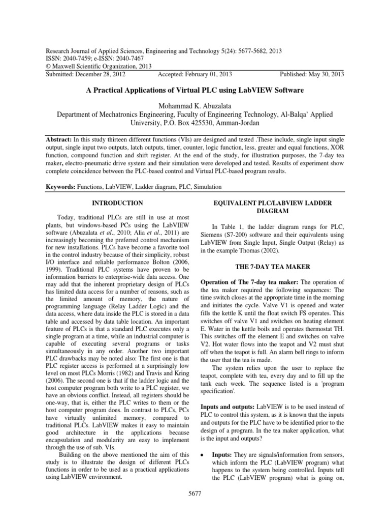 A Practical Applications of Virtual PLC Using LabVIEW Software | PDF ...