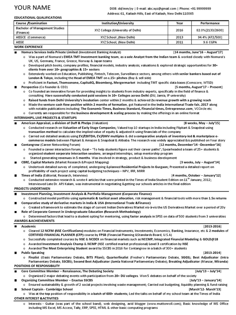 Resume Format - IB Consulting Marketing Fin | PDF | Renewable Energy ...