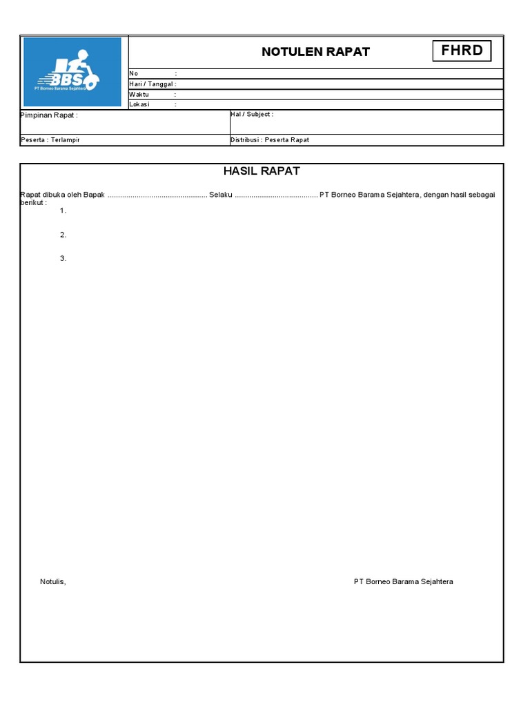005.Hrd - fntr.21 (Form Notulen Rapat) | PDF