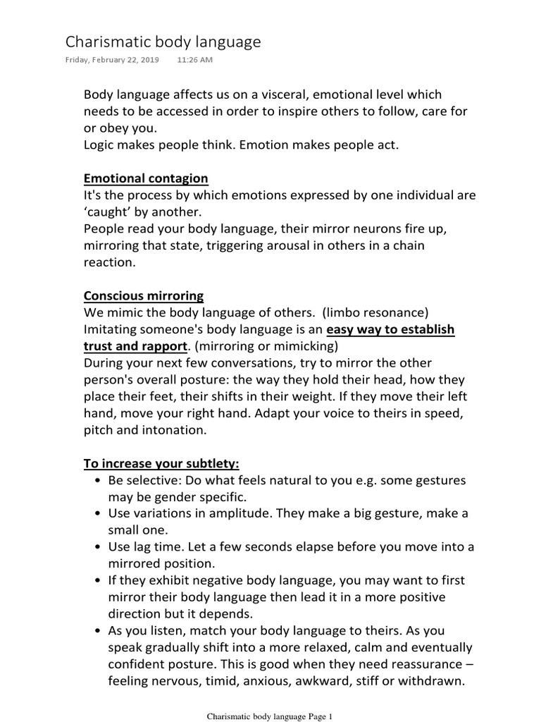 Charisma Myth Notes - Charismatic Body Language | PDF | Body Language ...