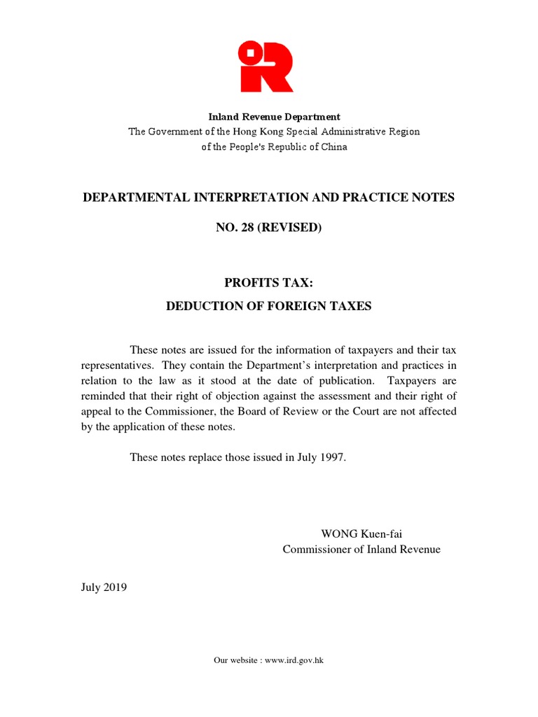 HKDTR 28 Revised: Deduction of Foreign Taxes | PDF | Tax Deduction | Taxes