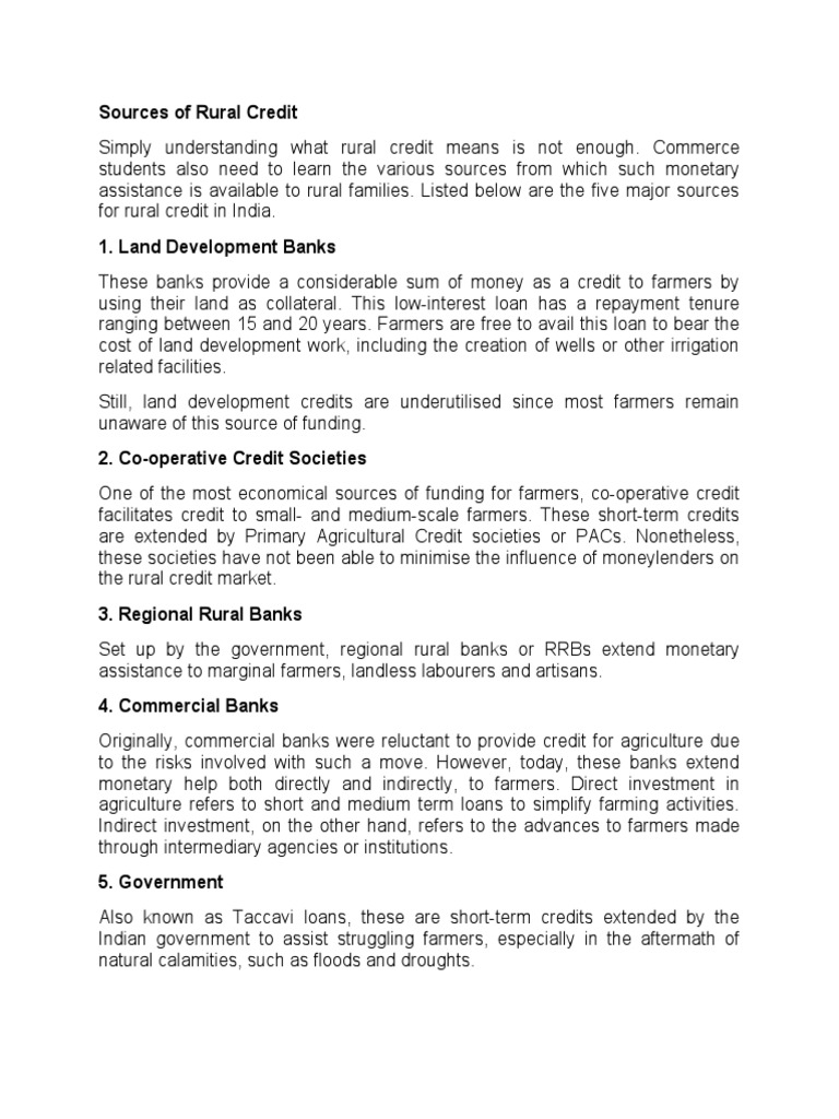 Sources of Rural Credit | PDF | Credit | Finance & Money Management