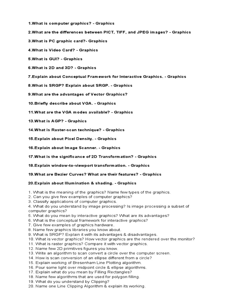 CG Viva Questions | PDF | Computer Graphics | Computer Monitor