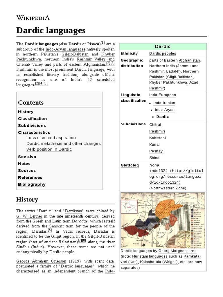 Dardic Languages: History Classification Subdivisions Characteristics ...