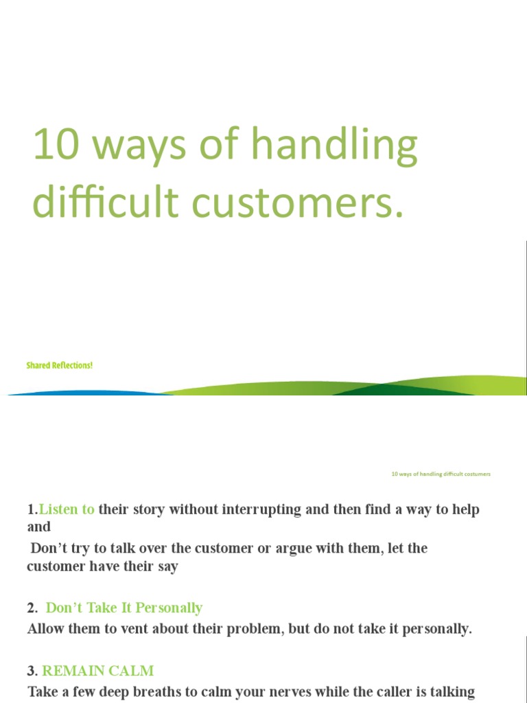10 Tips for Handling Difficult Customers | PDF | Self-Improvement ...