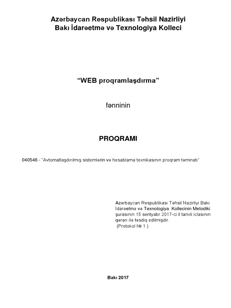 Web Proqramlashdirma Proqram | PDF