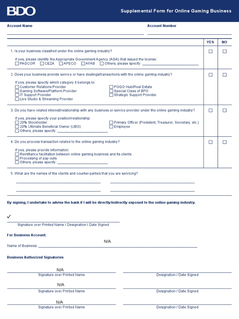 Online Gaming Business Supplemental Form | PDF | Economies | Business