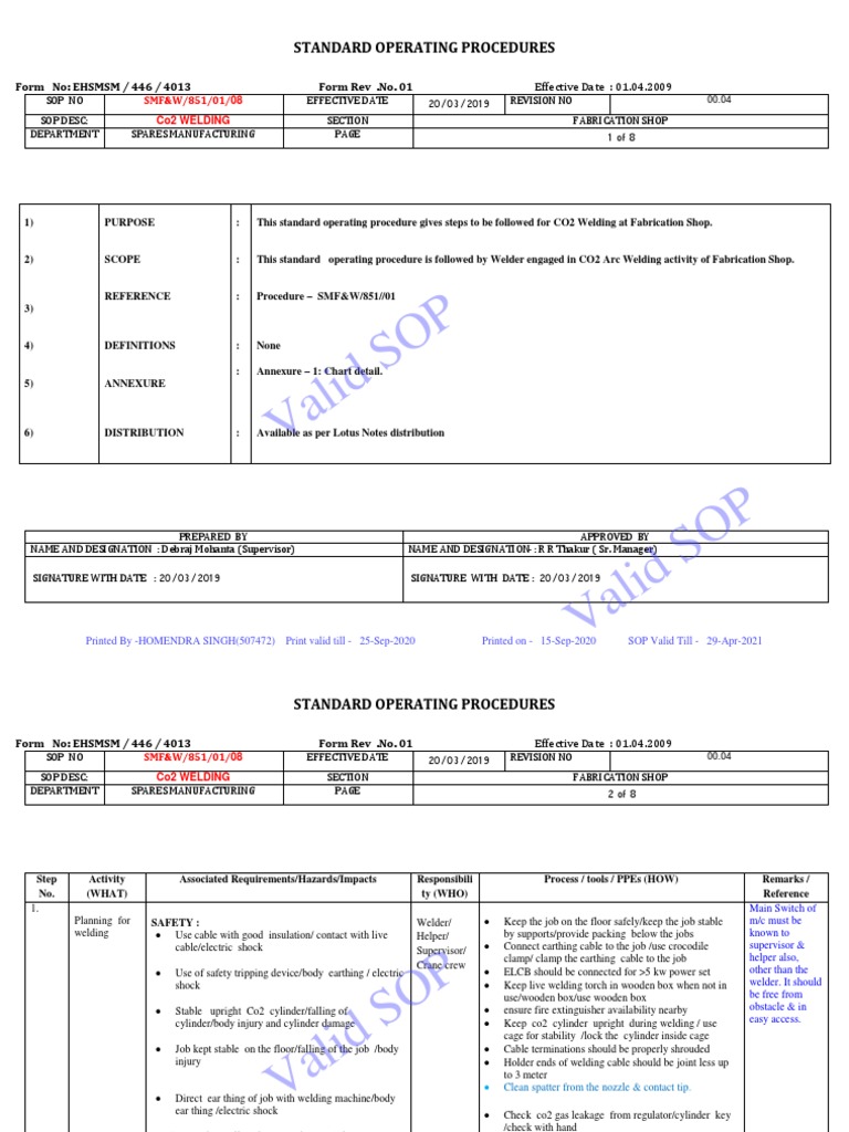 Valid SOP: Standard Operating Procedures | PDF | Welding | Construction