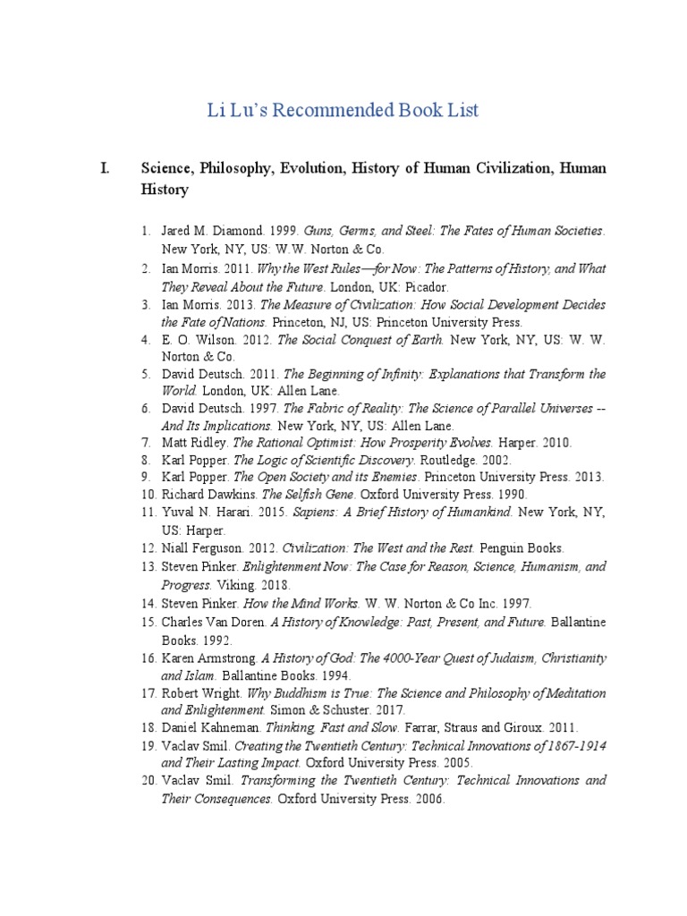 Li Lu Recommended Book List | PDF | Benjamin Graham | Warren Buffett