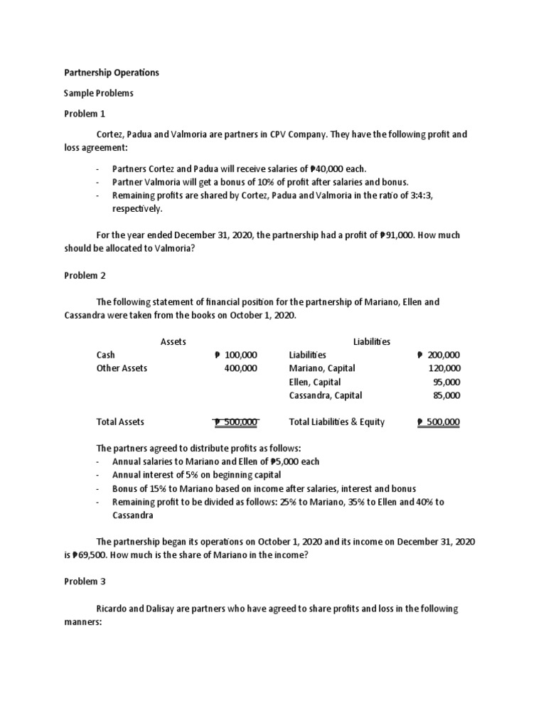 Partnership Operations - Sample Problems | PDF | Partnership | Balance Sheet