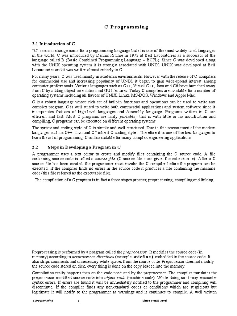 C Programming Note Pdf Data Type Integer Computer Science