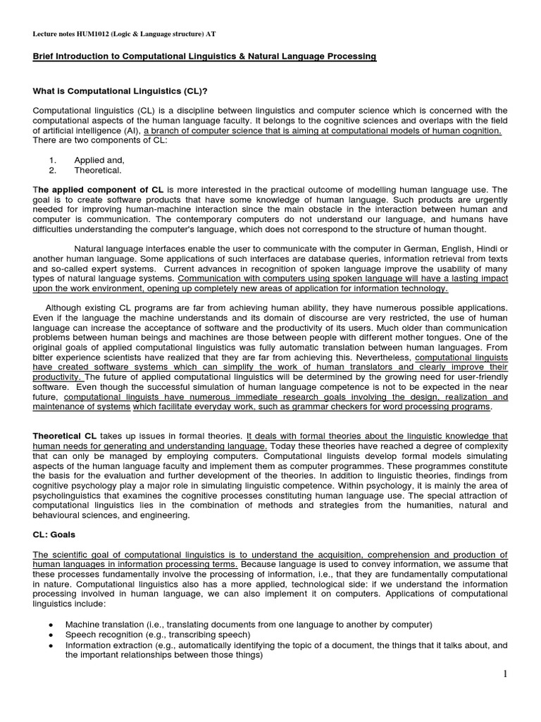 What Is CL-NLP-1 | PDF | Parsing | Linguistics