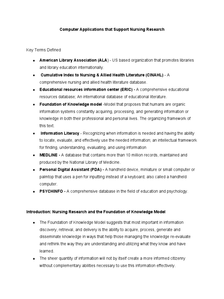 Computer Applications That Support Nursing Research | PDF | Electronic ...