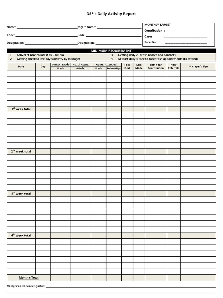 DSF's Daily Activity Report-1 | PDF | Finance & Money Management