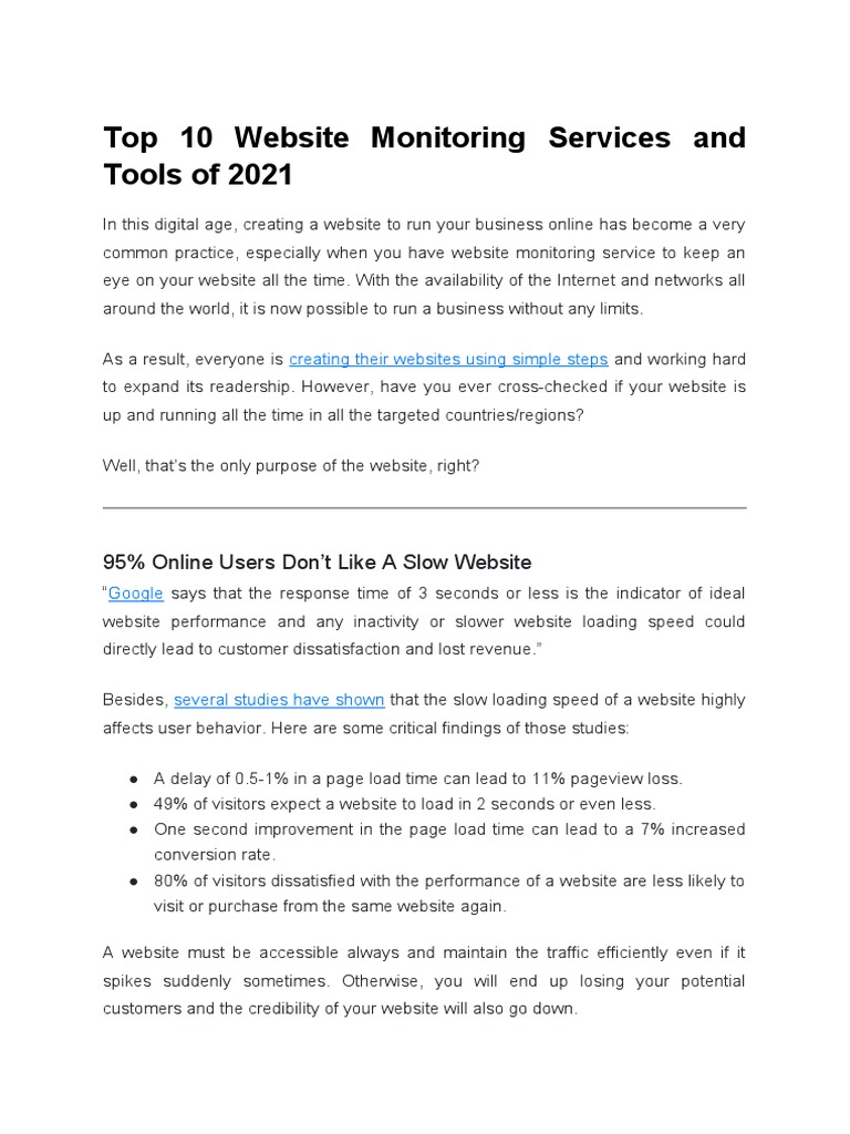 Top 10 Website Monitoring Services 2021 | PDF | Websites | Software ...