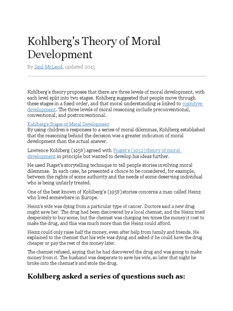 Kohlberg 6 Stages of Moral Development | PDF | Morality | Applied Ethics