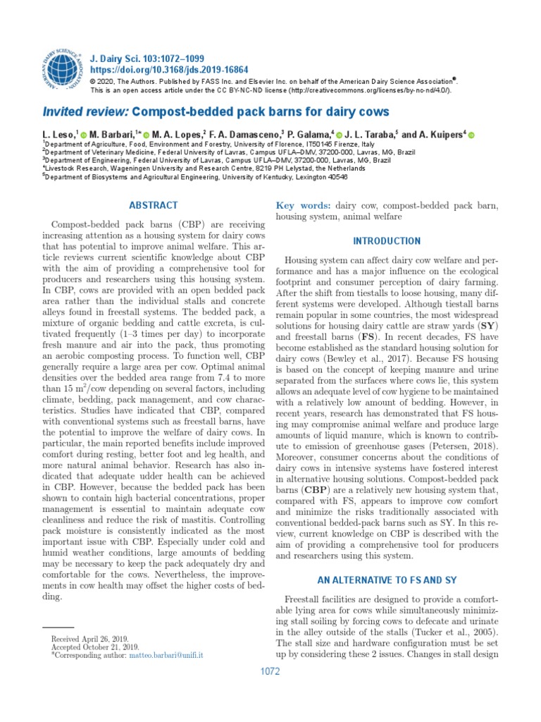 Invited Review: Compost-Bedded Pack Barns For Dairy Cows | PDF | Cattle ...