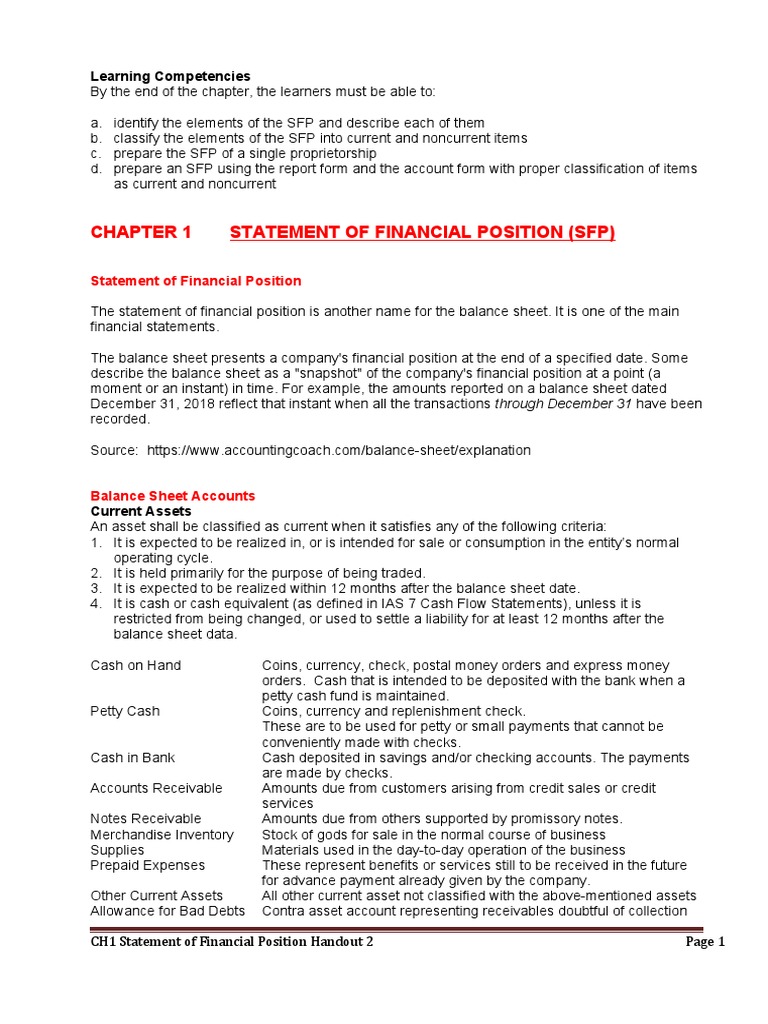 Chapter 1 Statement of Financial Position | PDF | Balance Sheet ...