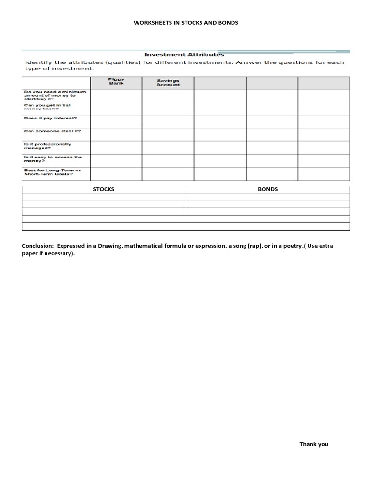Worksheets in Stocks and Bonds | PDF