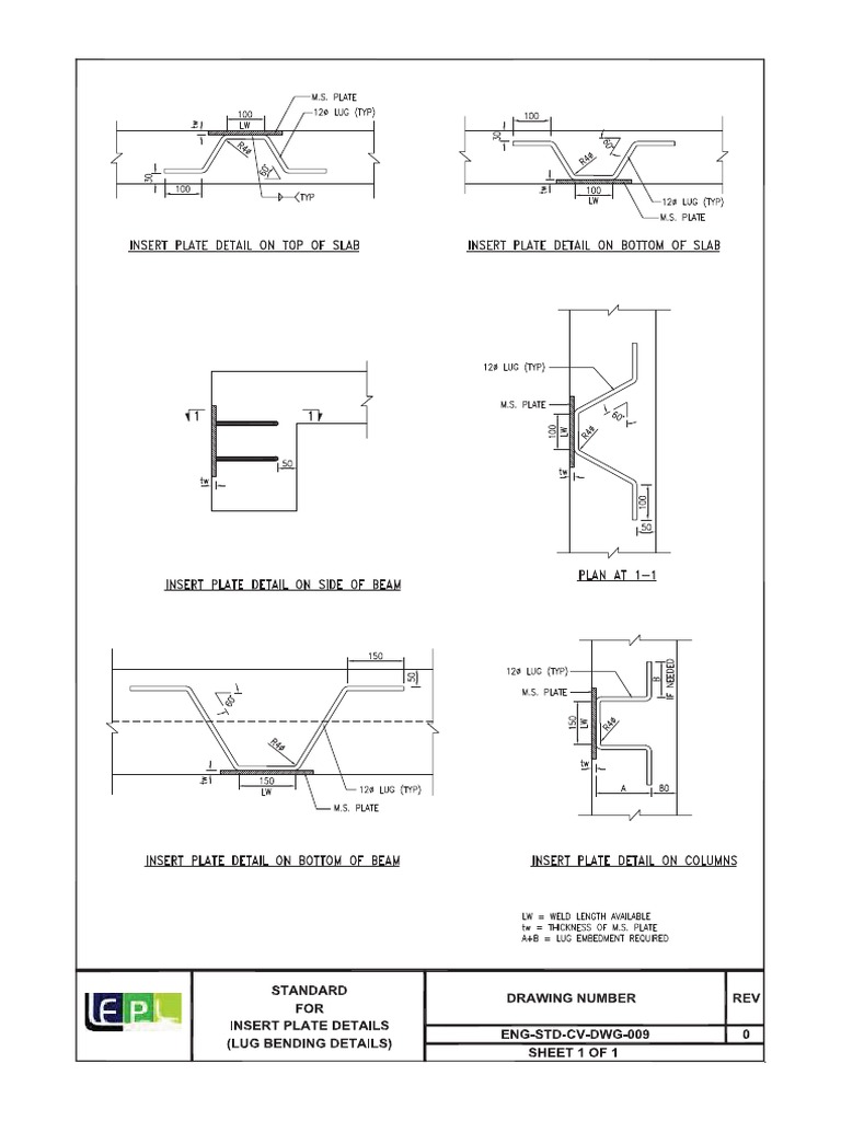 Model - Standard For Insert Plate Details (Lug Bending Details) | PDF