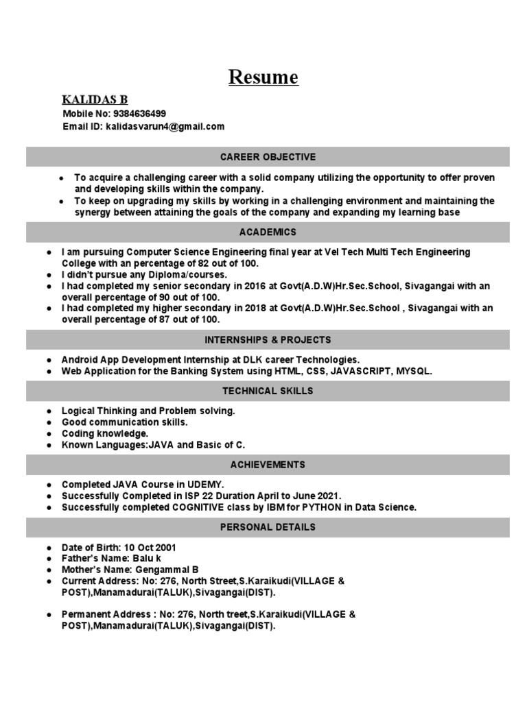 Kalidas Resume | PDF | Web Application | Software