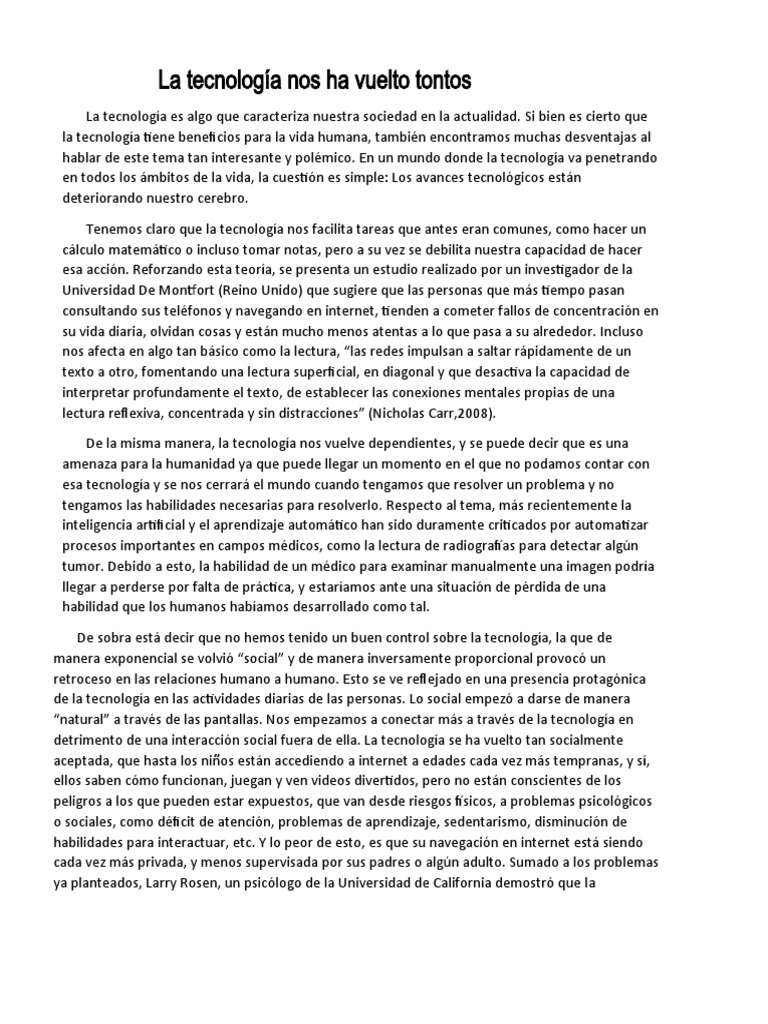 La Tecnología Nos Vuelve Tontos | PDF | Internet | Aprendizaje