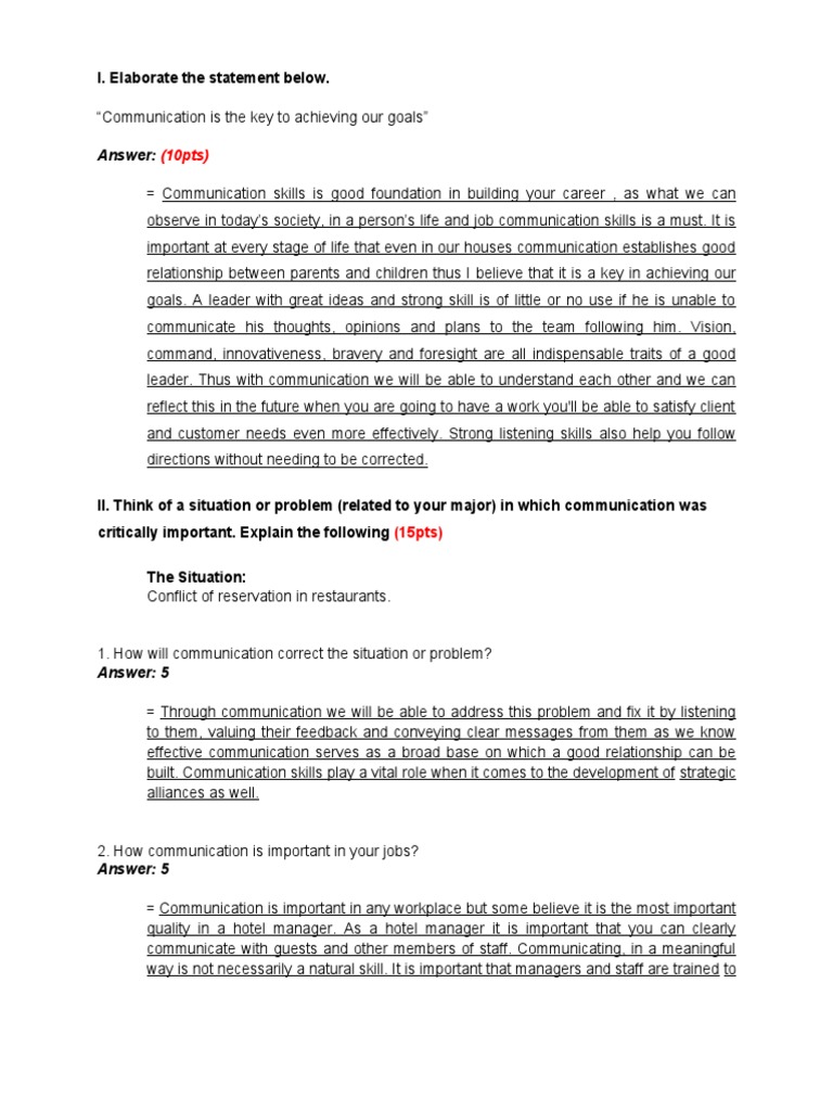 Answer:: I. Elaborate The Statement Below | PDF | Communication | Top ...
