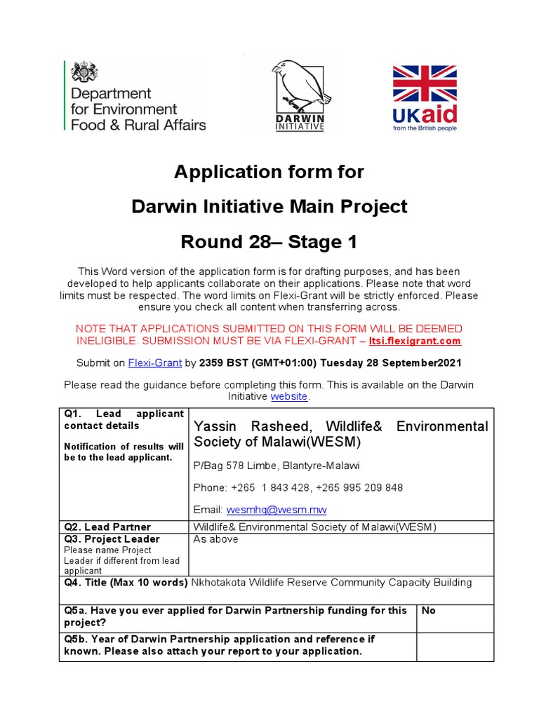 WESM, Darwin Initiative Application Form-Final | PDF | Biodiversity ...