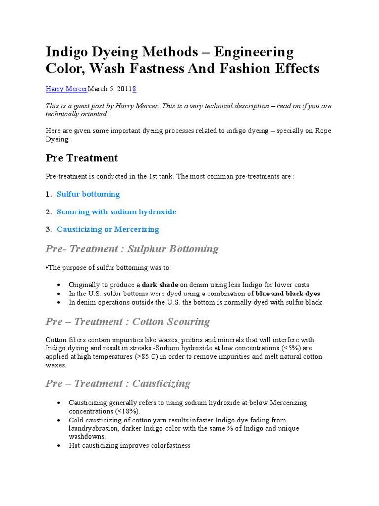 Indigo Dyeing Methods | Download Free PDF | Dyeing | Dye