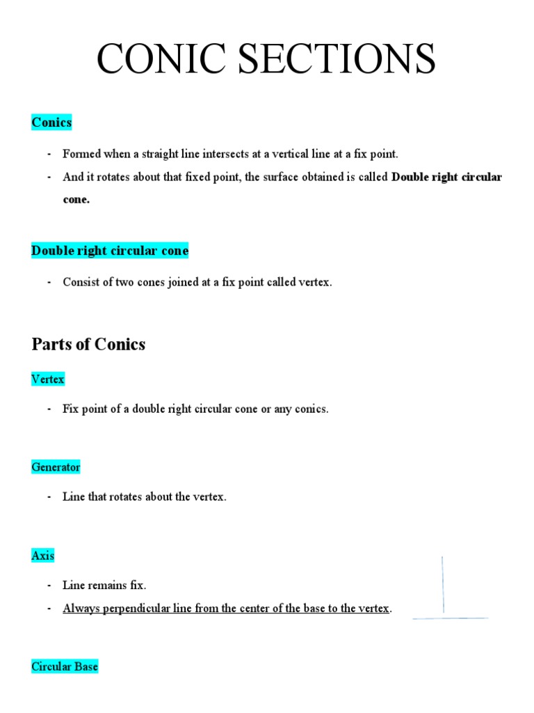 Conic Sections: Parts of Conics | PDF | Ellipse | Circle