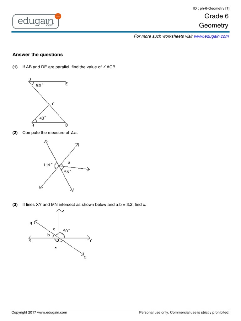 Grade 6 Geometry: Answer The Questions | PDF | Angle | Geometry