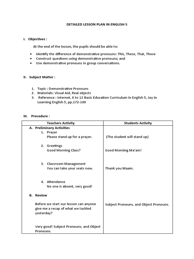 Detailed Lesson Plan | PDF | Lesson Plan | Pedagogy
